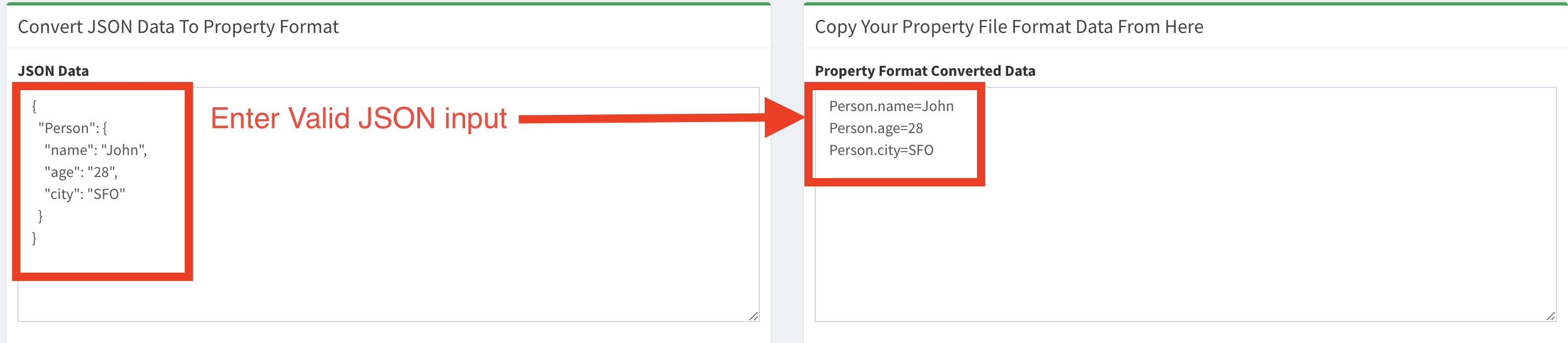 JSON Data To Property File Format Converter Developer Tools Tools